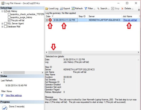 Finding the error from a failed job. | SQL Studies